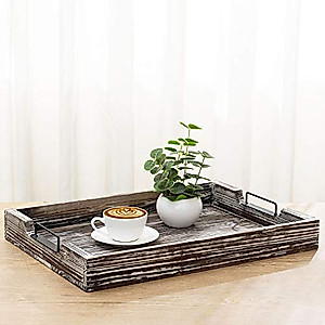 MyGift Torched Wood Large Serving Tray with Handles, 20 x 14 Ottoman Tray, Breakfast, Coffee Server Tray
