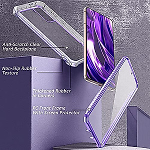 Dexnor Compatible with Samsung Galaxy S21 Plus Case with Screen Protector Electroplated Frame Clear Back Cover Rugged 360 Full Body Protective Shockproof Heavy Duty Bumper for Women -Metallic Purple