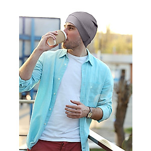 4 Pieces Men Skull Caps Soft Cotton Beanie Hats Stretchy Helmet Liner Multifunctional Headwear for Men Women (Black, Gray, Army Green, Navy Blue,Solid Style)