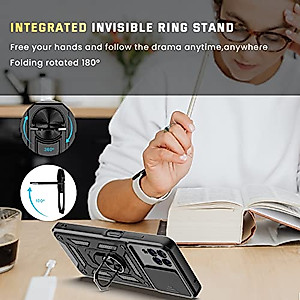 Dretal for T-Mobile REVVL 6X Pro 5G Case, REVVL 6X Pro 5G Case with Stand Kickstand Ring and Camera Cover with Tempered Glass Screen Protector, Military Grade Shockproof Protective Cover (TC-Black)