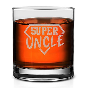 Veracco Super Uncle Whiskey Glass Funny Birthday Gifts Fathers Day Birthday Gifts For New Dad Daddy Stepdad (Clear)