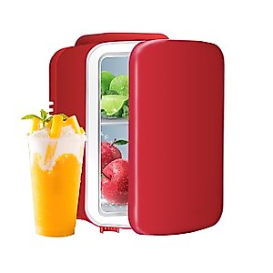 YSSOA 4L Mini Fridge with 12V DC and 110V AC Cords, 6 Can Portable Cooler & Warmer Compact Refrigerators for Food, Drinks, SkinCare, Office Desk, Red