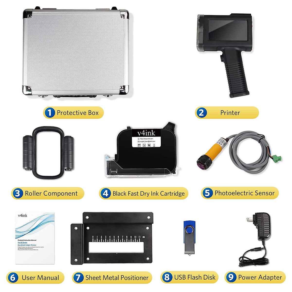 v4ink Portable Handheld Printer Labeler BT-HH6105B2 use for QR Code Barcode Production Date Logo Batch Series Number Print on Glass Bag (0. 5 Inch Handheld Printer)