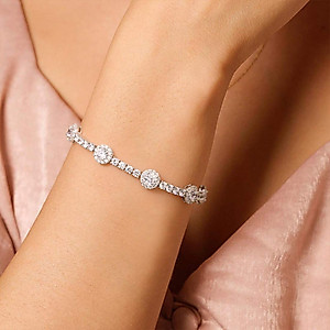 FANCIME White Gold Plated 925 Sterling Silver Round Cubic Zirconia CZ Wedding Bridal Prom Tennis Bracelet For Women Girls, 19cm