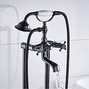 Retro Bathtub Faucet Freestanding Black Bronze Bathtub Faucet with Hand Shower, Brass Bathtub Mixer Floor Mounted Bathtub Faucet Double Handle Bathtub Mixer,Black Bronze a (Color : Black Bronze B)
