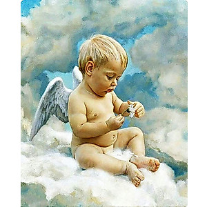 F-CANLAN Round Full Drill Diamond Painting Set, 5D DIY Angel Boy Diamond Art Kits Angel Baby Diamond Painting with Gem for Beginner Little Angel Paint with Diamonds for Room Decor (12X16 inches)