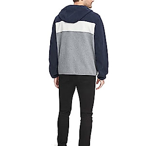 Tommy Hilfiger Men's Hooded Polar Fleece Jacket, Navy/White/Light Grey, Large