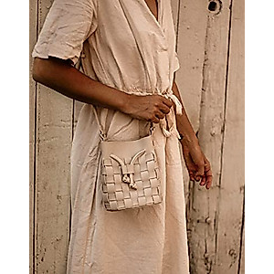 TIJN Woven Bucket Bag for Women Luxury Satchel Handbag with Vegan Leather Crossbody Bag,Cream(Ailin)