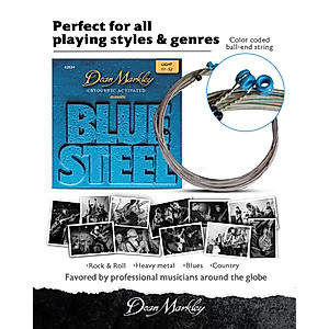 Dean Markley 2034 Blue Steel Acoustic Guitar Strings 6 String Set 11-52 Light Gauge, Cryogenically Processed Steel Guitar Strings for Longer Life, Superior Tone Performance & Tuning Stability