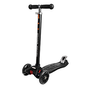 Rugged Racers Kick Scooter for Boys & Girls 3 Wheel Scooter, Adjustable Kick Scooter for Kids with PU LED Light Up Wheels, Step Brake, Lean 2 Turn, Ride on Toys for Children 5 Year Plus (Black)