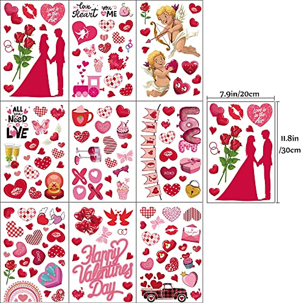 DmHirmg Valentine's Day Window Clings Decorations, Valentines Window Decal Stickers for Valentine's Day Decorations With Removable Window Sticker Decals for Home,Office,Valentines Party, Wedding, Anniversary Decorations 9 Sheet