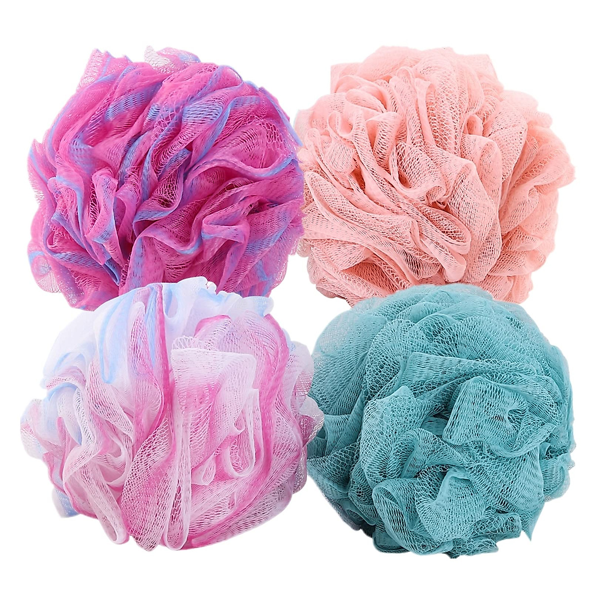BTYMS 4 Pieces Shower Loofahs Exfoliating Sponge Body Scrubber 75g/pc Bath Puffs Shower Scrunchies Bathing Sponges for Women and Men