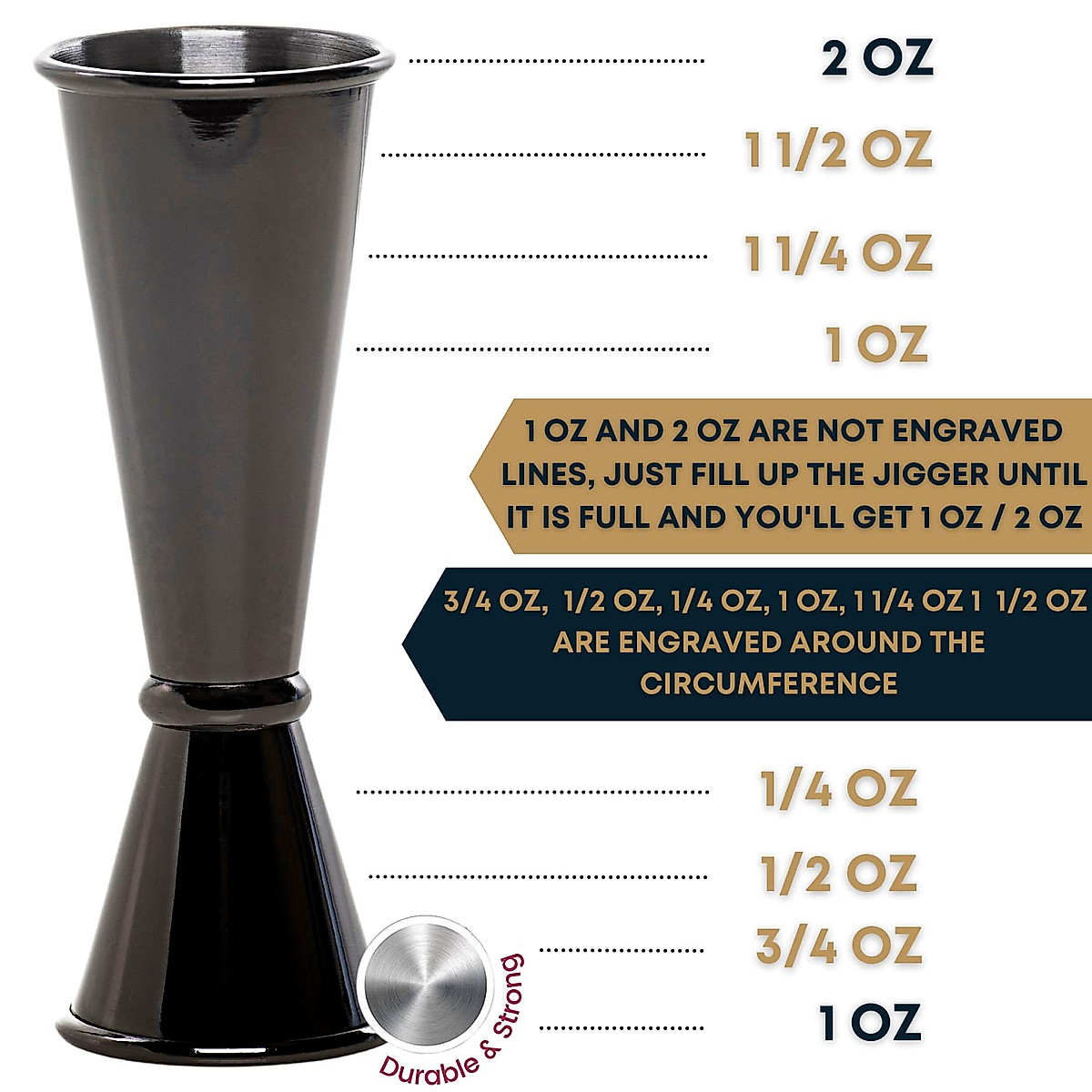 BARIANTTE Black Cocktail Jigger for Bartending, Double Jigger 2 oz 1 oz, Cocktail Measuring Cup Shot Measure Jigger, Bar Japanese Jigger with Measurements Inside, Liquor Measuring Jigger