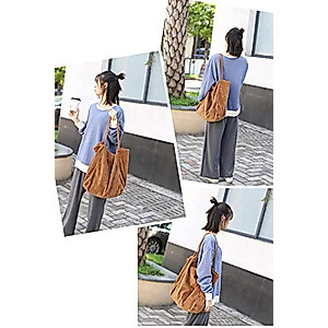 Ulisty Women Large Corduroy Tote Bag Retro Shoulder Bag Casual Shopping Bag Fashion Handbag apricot