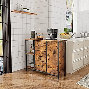 Furnulem Industrial Storage Cabinet with 3 Drawers,2 Shelves and Door,Wood Furniture, Accent Cabinet for Books/Document/Decoration in Home Office,Bedroom, Entryway,Kitchen,Metal Frame