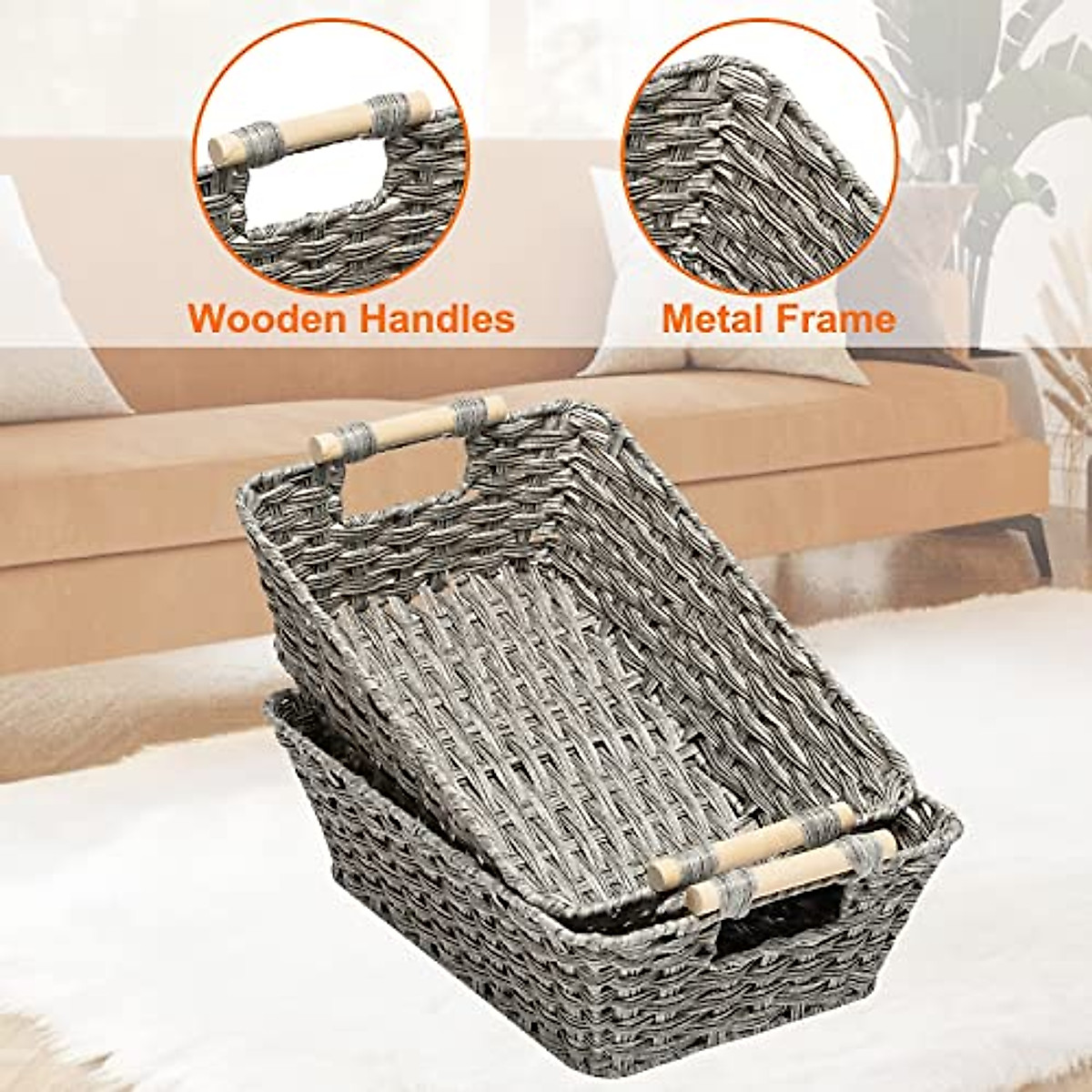 ELONG HOME Plastic Hangers 30 Pack, and 2 Pack 15" Woven Storage Basket, Hand-Knitted Baskets for Organizing