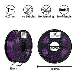 Zi-Rui 3D Printer PETG Filament, Sparkly Glitter Purple, Shining Glow in The Dark Green, 1.75mm, 2.2LBS(1KG)/Spool