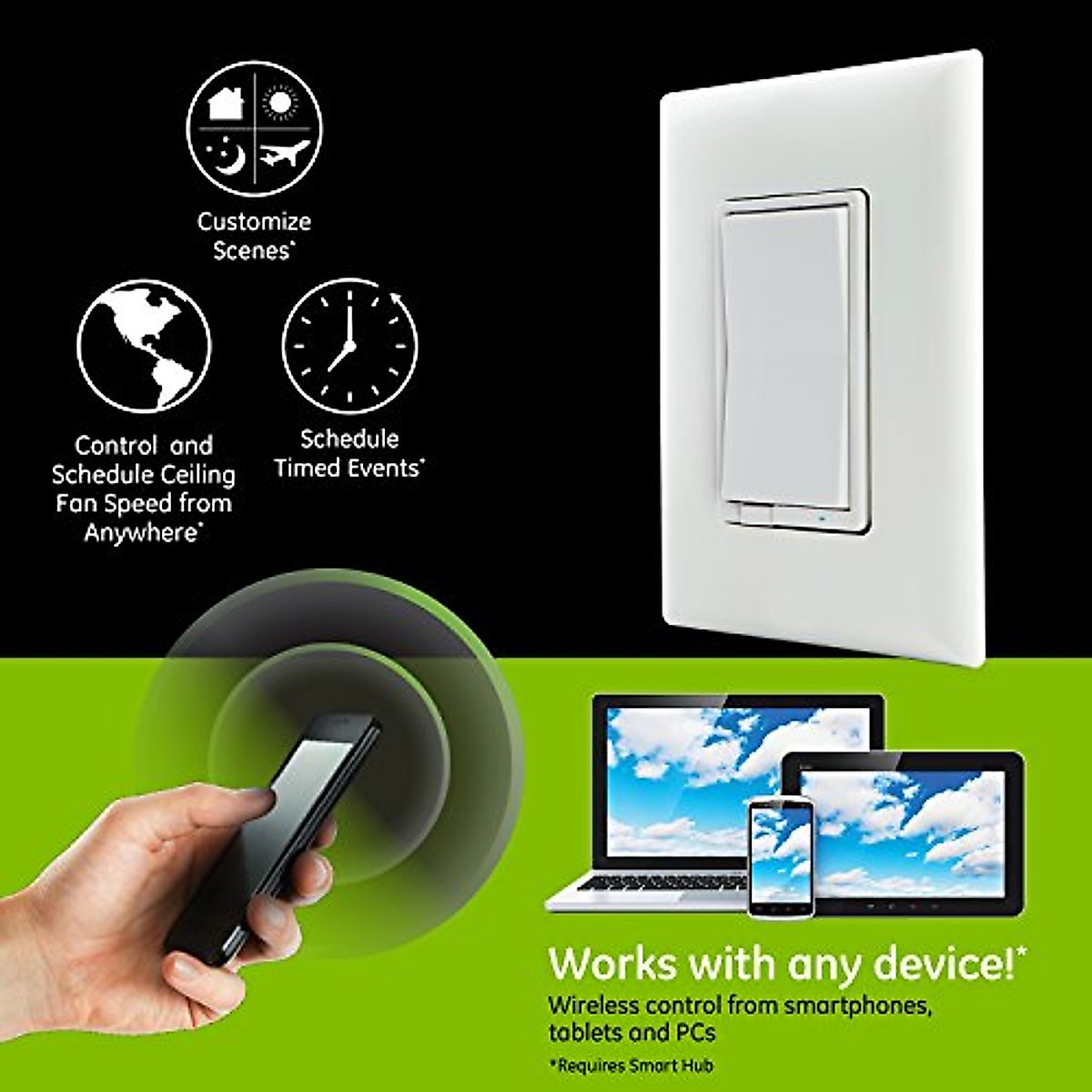 Enbrighten, White & Light Almond, Z-Wave Plus Smart Fan Control, Works with Alexa, Google Assistant, 3-Way Compatible, ZWave Hub Required, Repeater/Range Extender, 55258