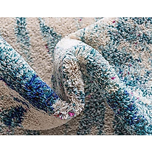 Unique Loom Positano Collection Coastal Modern Coral Lobster Shells Light Blue Area Rug (9' x 12')