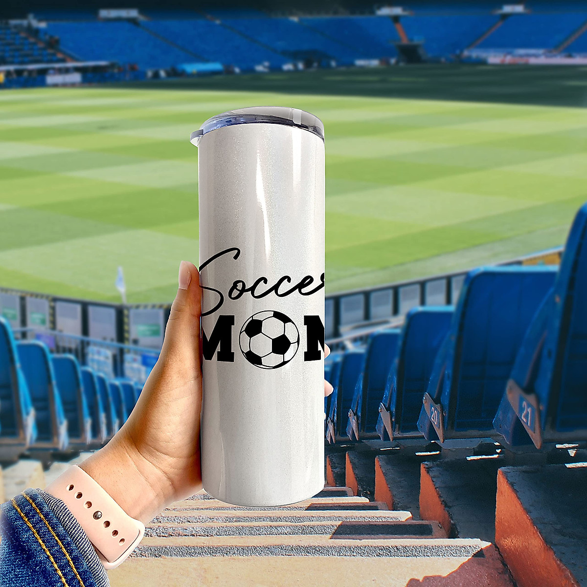 Soccer Mom – Personalize with Name & Number – One 20 oz Iridescent Stainless Steel Travel Tumbler with Straw – Double Wall Vacuum Insulation– Keep Beverages Cold For Up to 18 Hours or Hot for 6 Hours