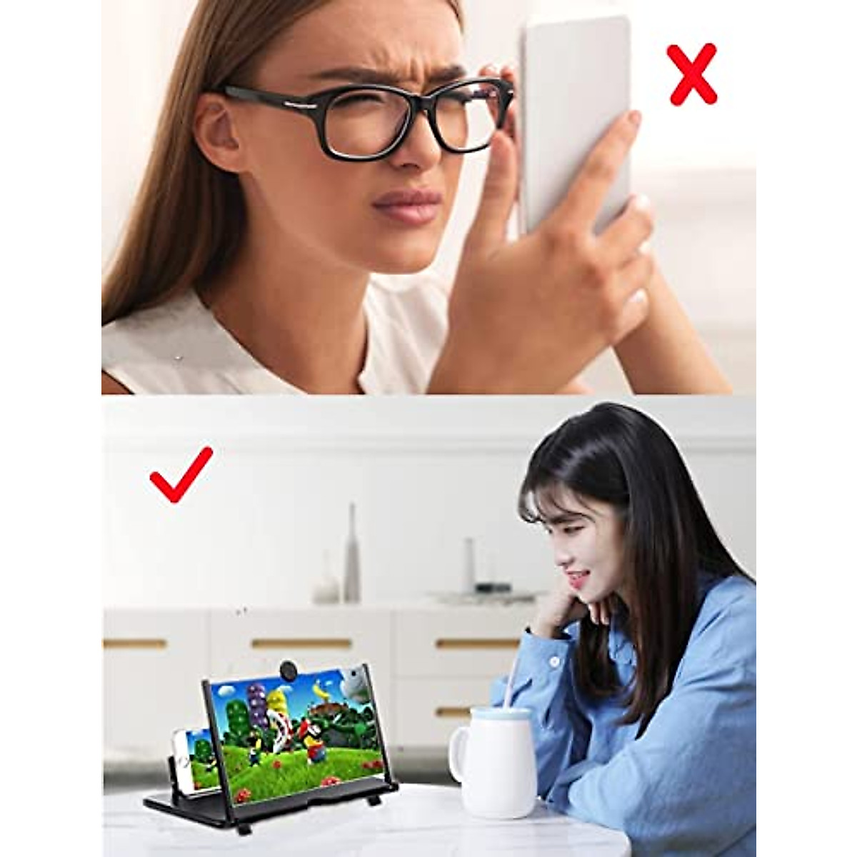 POTUINOM 18 Inch Phone Screen Magnifier 3D HD Enlarger Projector Foldable Phone Stand Holder with Screen Amplifier Compatible with All Smartphones