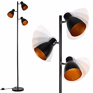3-light floor lamp, Tree Floor Lamp with 3 Adjustable Rotating Lights, Tall Stand up Pole Lamp for Reading Living Room Bedroom Office, Metal Farmhouse Standing Lamp, Footswitch, UL Listed, Matte Black