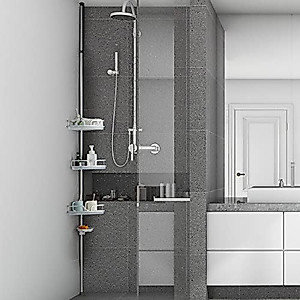 Tangkula 60"-108" Adjustable Shower Caddy Tension Pole, 4 Tier Drill Free Organizer w/3 Removable Baskets & 1 Soak Tray, Rustproof Aluminum Corner Shower Storage Rack (Silver)