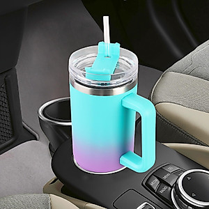 SYACOT 40 oz Tumbler with Handle and Straw Stainless Steel Insulated Tumbler Leak Proof Lid and Straw Lid Reusable Travel Mug Coffee Mug Cup Dishwasher Safe Keep Drinks Cold and Hot (Green Purple)