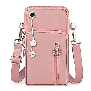 Small Crossbody Wallet Phone Bag, Nylon Cell Phone Purse, Travel Crossbody Bag Cell Phone Shoulder Bag Arm Bag Mini Wallet Purse, with Headphone Port (Pink)