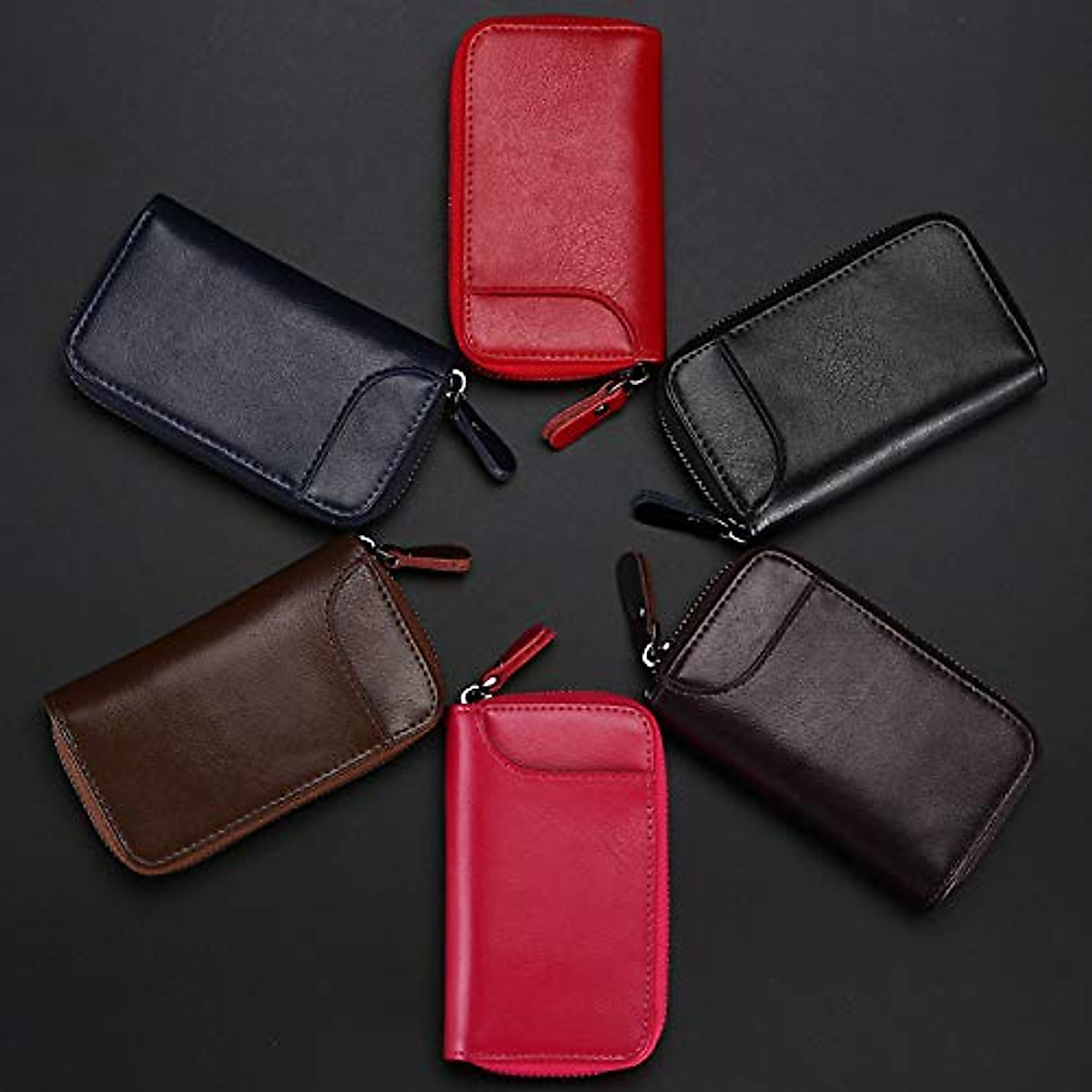 BAKUN Large Zipper Leather Car Key Case, Key Holder Key Organizer Wallet, With 16 Hooks (L, light brown)