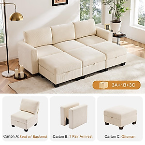 ABCASA Modular Sectional Sofa with Storage Chaises,Modular Sleeper Sofa Couch 6 Seat Sectional Sofa Bed Couch for Living Room,Apartment,Corduroy,Ivory