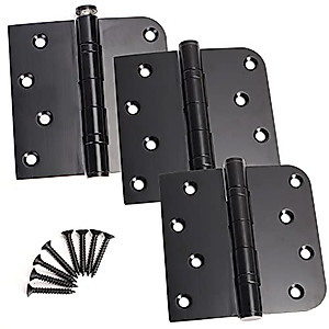 3 Pack Black Heavy Duty Pin Removable 4" X 4 Inch Stainless Steel Ball Bearing Square Door Hinges with 5/8" Radius Corners, Heavy Duty Interior & Exterior Door Hardware for Left & Right Doors Hinge