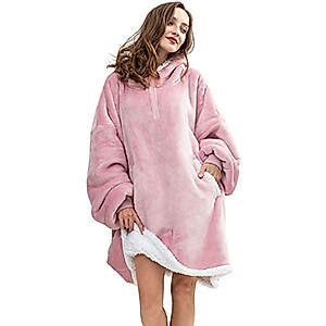 HBlife Oversized Wearable Blanket Hoodie for Adult, Thick Sherpa Sweatshirt with Elastic Sleeves and Giant Pockets Super Warm and Cozy Fuzzy Plush Fleece Blanket Jacket, Pink