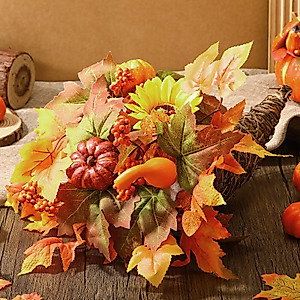 Knitgrip Thanksgiving Table Cornucopia Centerpiece Fall Table Centerpiece Pumpkin Maple Leaves Harvest Cornucopia Basket Decoration for Fall Autumn Thanksgiving Dining Table Centerpiece (Orange)