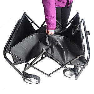 Folding Collapsible Wagon,Large Capacity Outdoor Wagons Carts Heavy Duty Foldable Utility with Big All-Terrain Wheels &2 Side Pocket for Camping,Sports, Garden Shopping Beach Cart(Black)