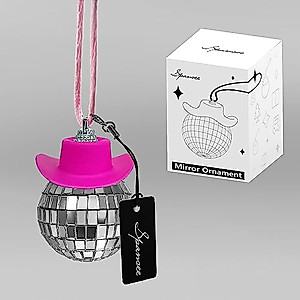 SPANSEE Pink Disco Ball Car Accessory,Disco Mirror Ornament,Disco Cowboy Hat Accessory,Car Ball,Disco Charm,Disco for Car,Cute Accessories