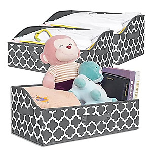Homyfort Closet Storage Bins, Fabric Organizer Baskets with handles, Trapezoid Storage boxes for Organizing, Organization Baskets for Shelf, Clothes, Toys, Baby, Office Supplies, Nursery, Cabinet, Books (3-Pack, Grey)