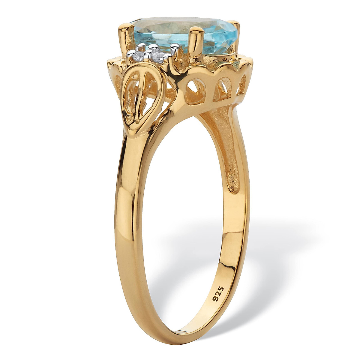 PalmBeach Yellow Gold-plated Sterling Silver Oval Cut Genuine Blue Topaz Halo Ring Sizes 6-10 Size 6