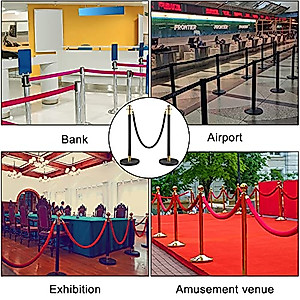 VEVOR Crowd Control Stanchion 6Pcs, Velvet Ropes and Posts, Black Velvet Rope, Stanchion Post Crowd Control Barriers Silver Stanchions, Red Carpet Poles, Crowd Control Ropes and Poles for Party