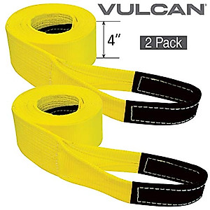 VULCAN Tow Strap with Reinforced Eyes - Heavy Duty - 4 Inch x 30 Foot - 2 Pack - 10,000 Pound Towing Capacity