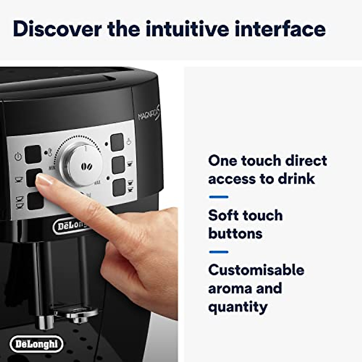 De'Longhi Magnifica S ECAM22.110.B, Coffee Maker with with Milk Frother, Automatic Espresso Machine with 2 Hot Coffee Drinks Recipes, Soft-Touch Control Panel, 1450W, Black