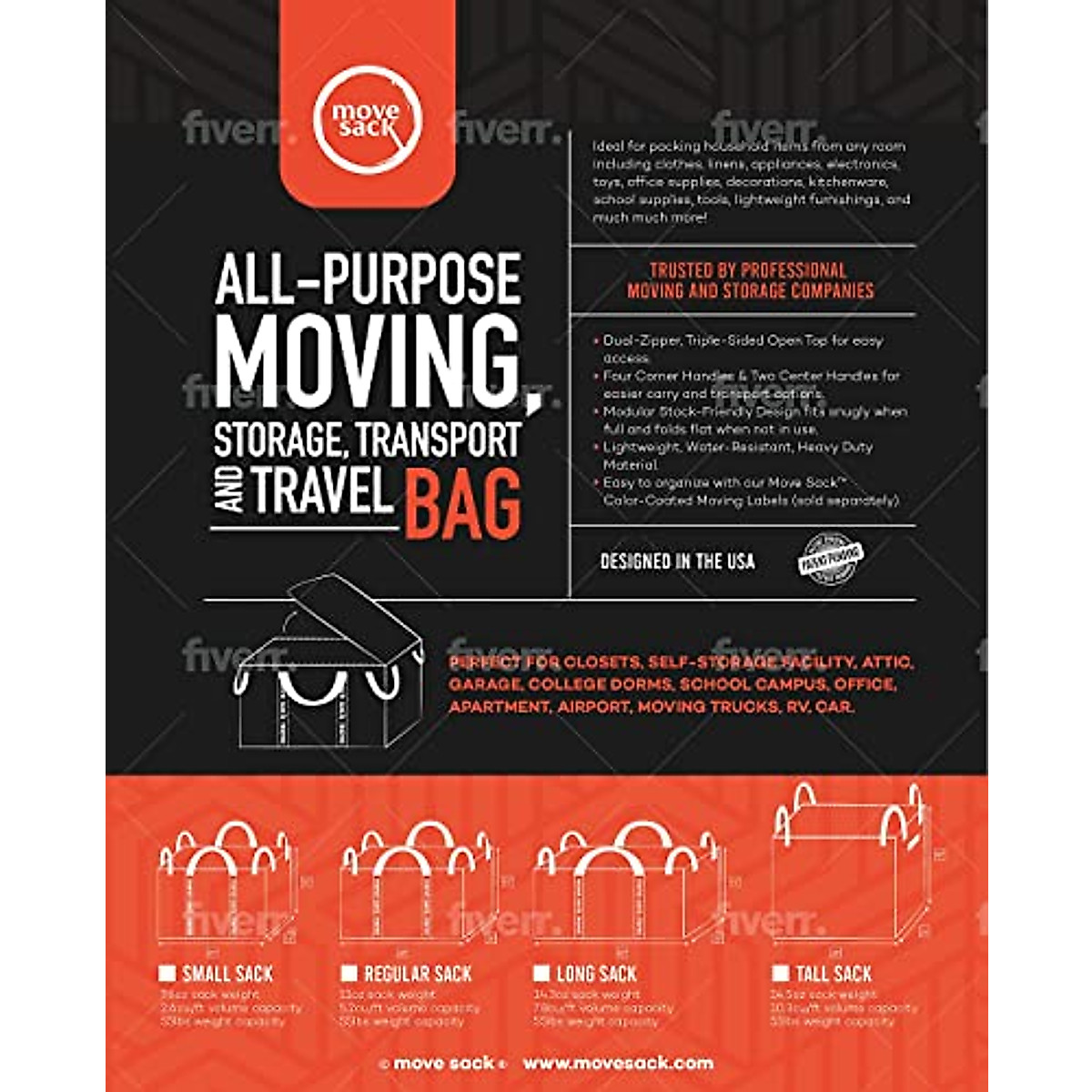 Move Sack® All-Purpose Moving Bag - Transport, Storage, Packing, Travel, College, Laundry - Moving Boxes - Garment Bags - Moving Organizer Essentials - Holder Tote Bag with Zipper