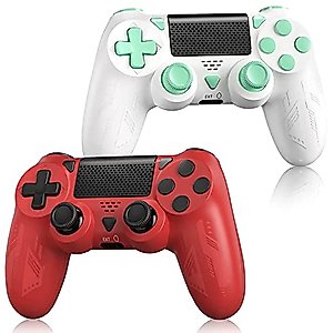 Gamrombo 2 Pack Wireless Controller Replacement for PS-4 Compatible with PS-4/Slim/Pro/PC, Support 1000mAh Battery/3.5mm headphone jack/6-Axis Motion Control/Touch Pad/Turbo (Green+Red)