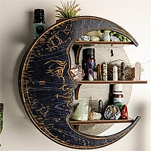 Crescent Moon Shelf for Crystals Stone Essential Oil, Small Plant and Art - Wall Room and Gothic Witchy Decor- Moon Phase Rustic Boho Shelfs - Wooden Hanging Floating Shelves (Purple)