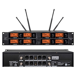 Wireless Microphone System Pro Audio 8 Channel UHF 8 Lavalier Bodypacks 8 Lapel Mic 8 Headsets for Karaoke System Meeting Church Speaking Conference Wedding Party Frequency B