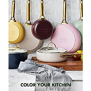 GreenPan Reserve Hard Anodized Healthy Ceramic Nonstick 8" and 11" Frying Pan Skillet Set, Gold Handle, PFAS-Free, Dishwasher Safe, Oven Safe, Merlot Red