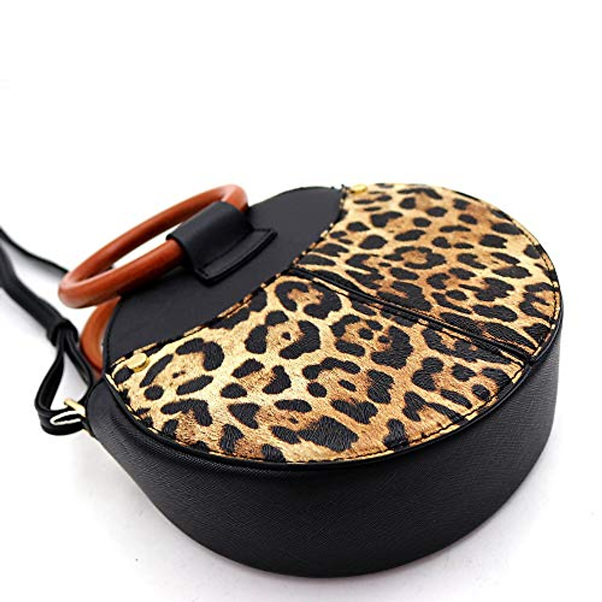 Leopard Neon Snake Print Vegan Leather Ring Handle Medium Crossbody Satchel (Leopard Taupe)