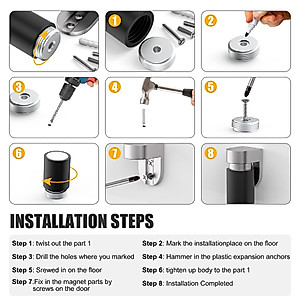 Cylindrical Floor Mount Door Stop Stainless Steel Heavy Duty Magnetic Door Stopper Height-Adjustable Brushed Satin Door Holder Floor Mount