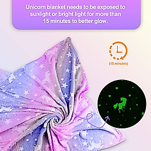 Unicorn Glow in The Dark Blanket, Unicorn Blanket for Girls/Kids, Kids Blankets for Girls, Unicorns Gifts for Girls age 3-12, Toddler Blanket for Kids, Soft Fleece Blanket Throw Birthday Gift 40"x60"