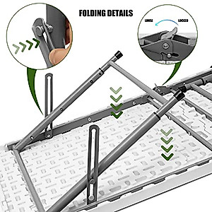 Byliable Folding Table 4 Foot Portable Heavy Duty Plastic Fold-in-Half Utility Foldable Table Small Indoor Outdoor Adjustable Height Plastic Folding Table with Carrying Handle, Camping and Party